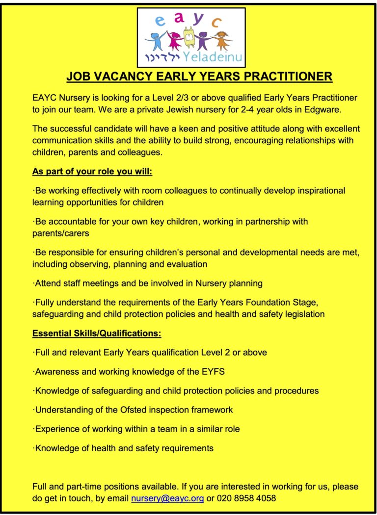 Vacancies – EAYC Yeladeinu Nursery